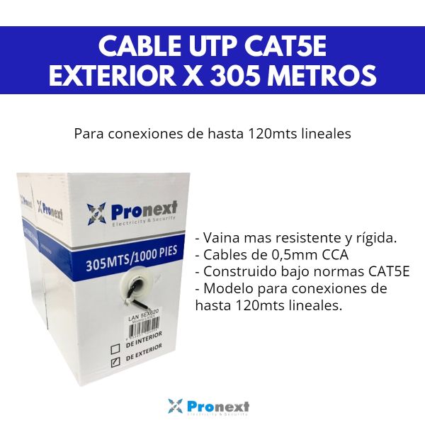 CABLE UTP CAT5E VAINA NEGRA EXTERIOR X 305 METROS PRONEXT - Compra Online
